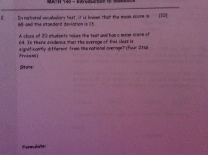 Solved MATH 140-Introduction to statistics 2. In national | Chegg.com