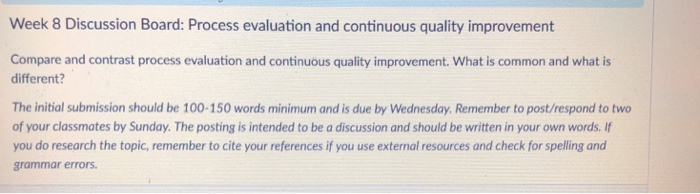 Solved Week 8 Discussion Board: Process evaluation and | Chegg.com