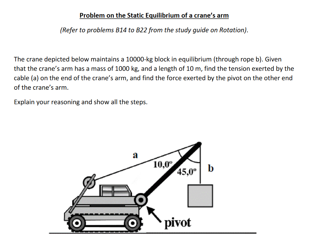 Solved Problem on the Static Equilibrium of a crane's arm | Chegg.com