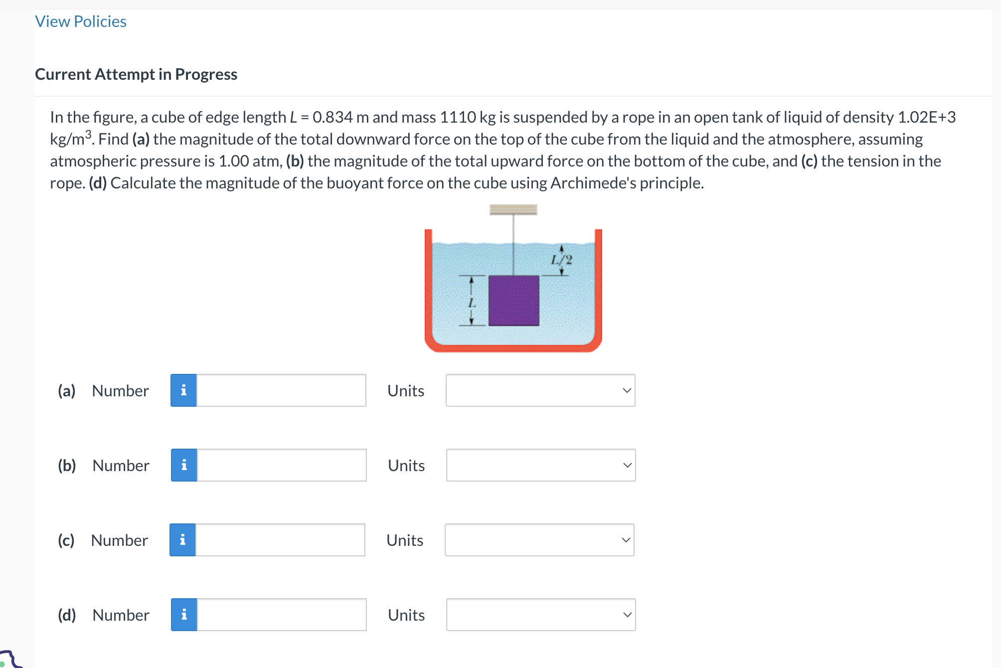 Solved In the figure, a cube of edge length \\( L=0.834 | Chegg.com