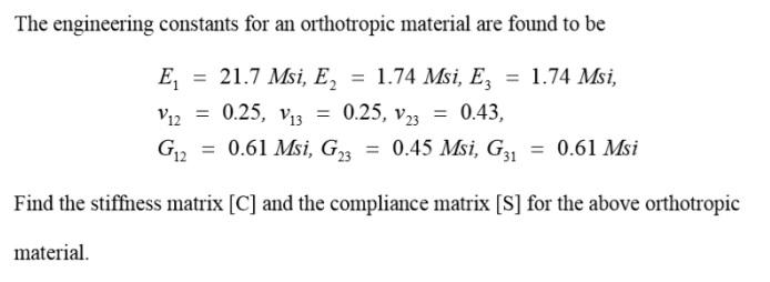 Solved The engineering constants for an orthotropic material | Chegg.com