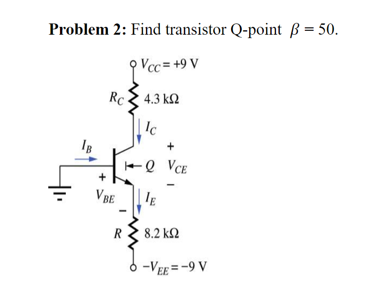 Solved Problem 2: Find transistor Q-point B = 50. qVcc= Vcc= | Chegg.com