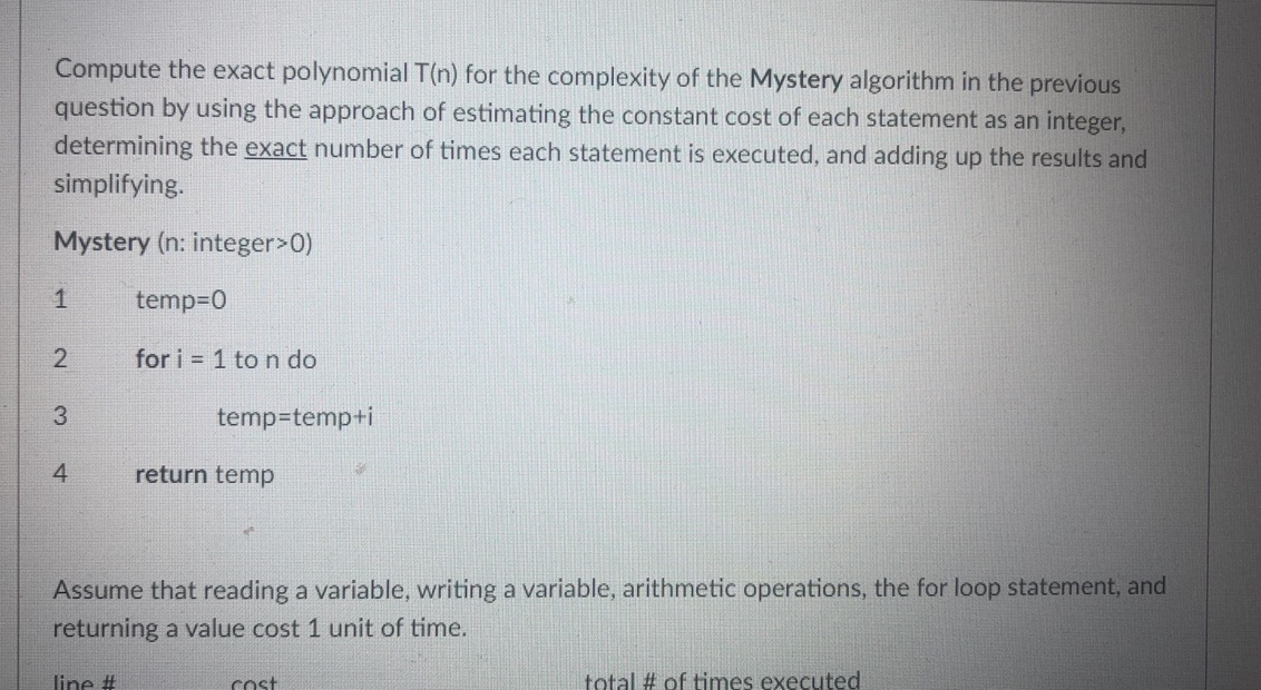 Solved Compute the exact polynomial T(n) for the complexity | Chegg.com