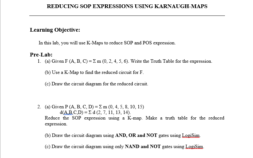 Solved REDUCING SOP EXPRESSIONS USING KARNAUGH-MAPS Learning | Chegg.com