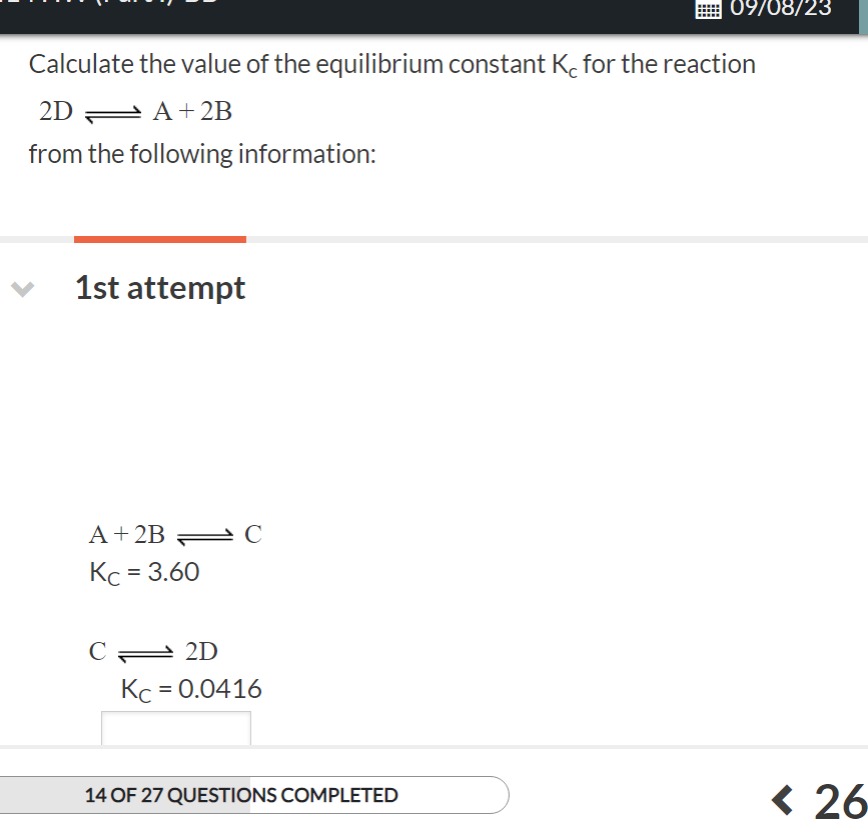 Solved Calculate the value of the equilibrium constant Kc | Chegg.com
