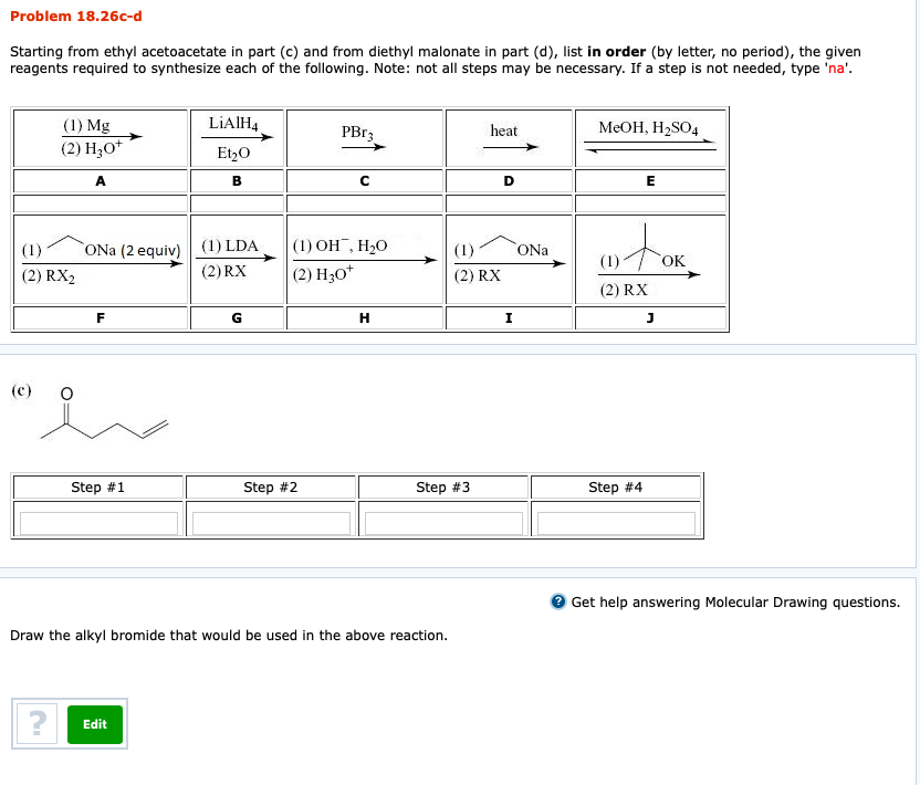 Solved Starting from ethyl acetoacetate in part (c) and from | Chegg.com