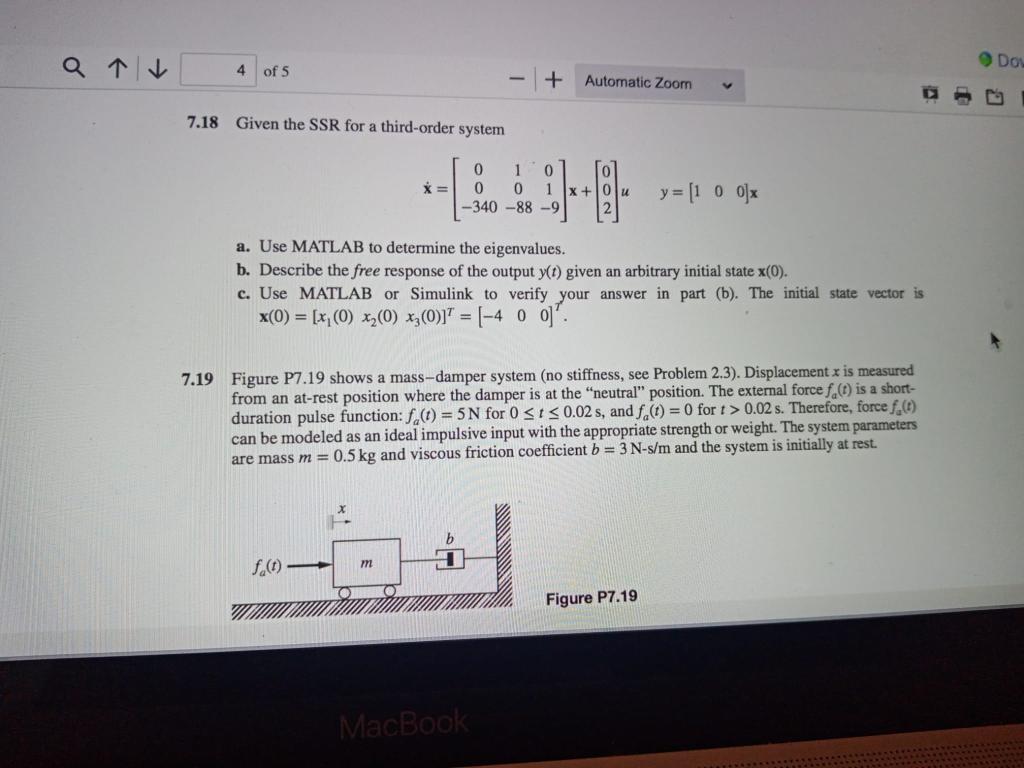Solved Q↑↓ 4 of 5 + 7.18 Given the SSR for a third-order | Chegg.com