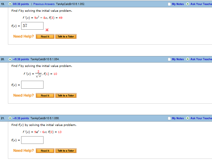 Solved 19. 0V0.38 points| Previous Answers TanApCalcBr10 | Chegg.com Solved 19. 0V0.38 points| Previous Answers TanApCalcBr10 | Chegg.com
