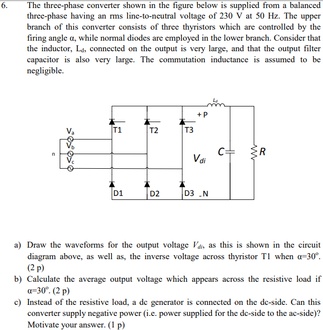 Solved The three-phase converter shown in the figure below | Chegg.com