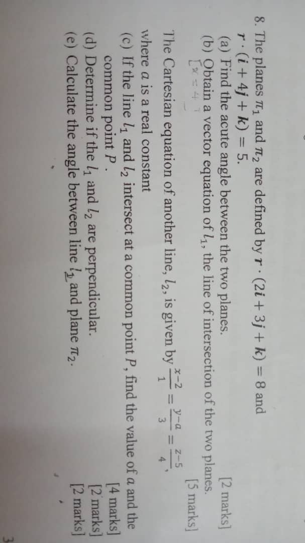 Solved The planes π1 ﻿and π2 ﻿are defined by r*(2i+3j+k)=8 | Chegg.com