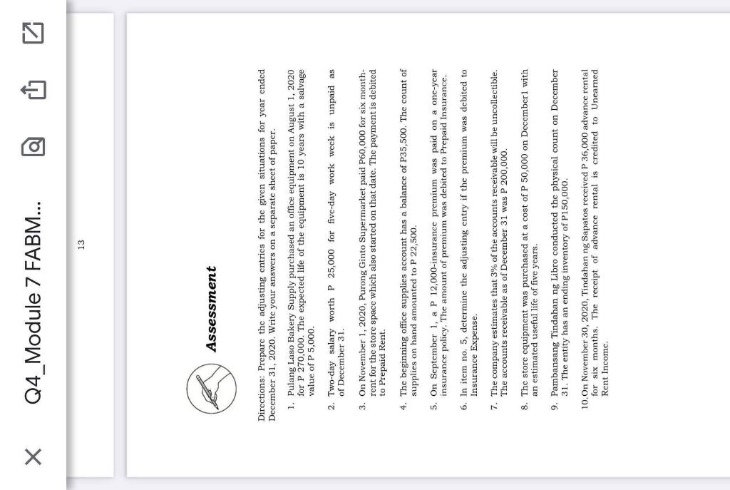 Solved X Q4_Module 7 FABM... 13 Assessment Directions: | Chegg.com