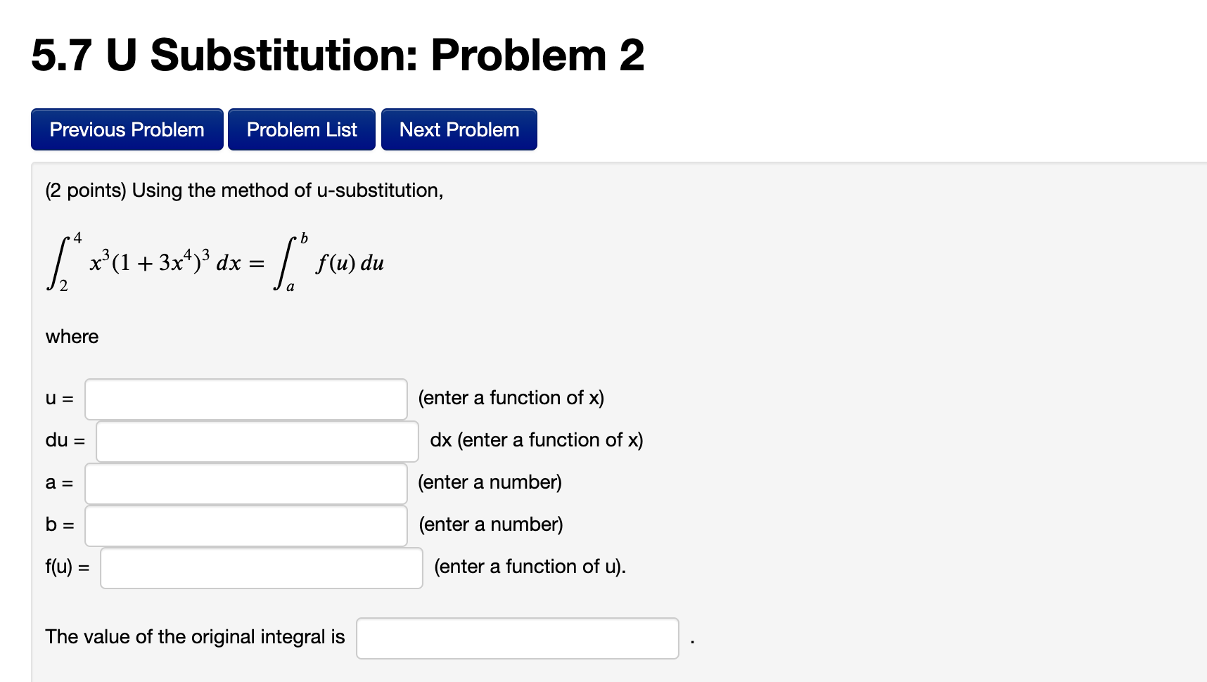 Solved 5.7 U Substitution: Problem 2 Previous Problem | Chegg.com