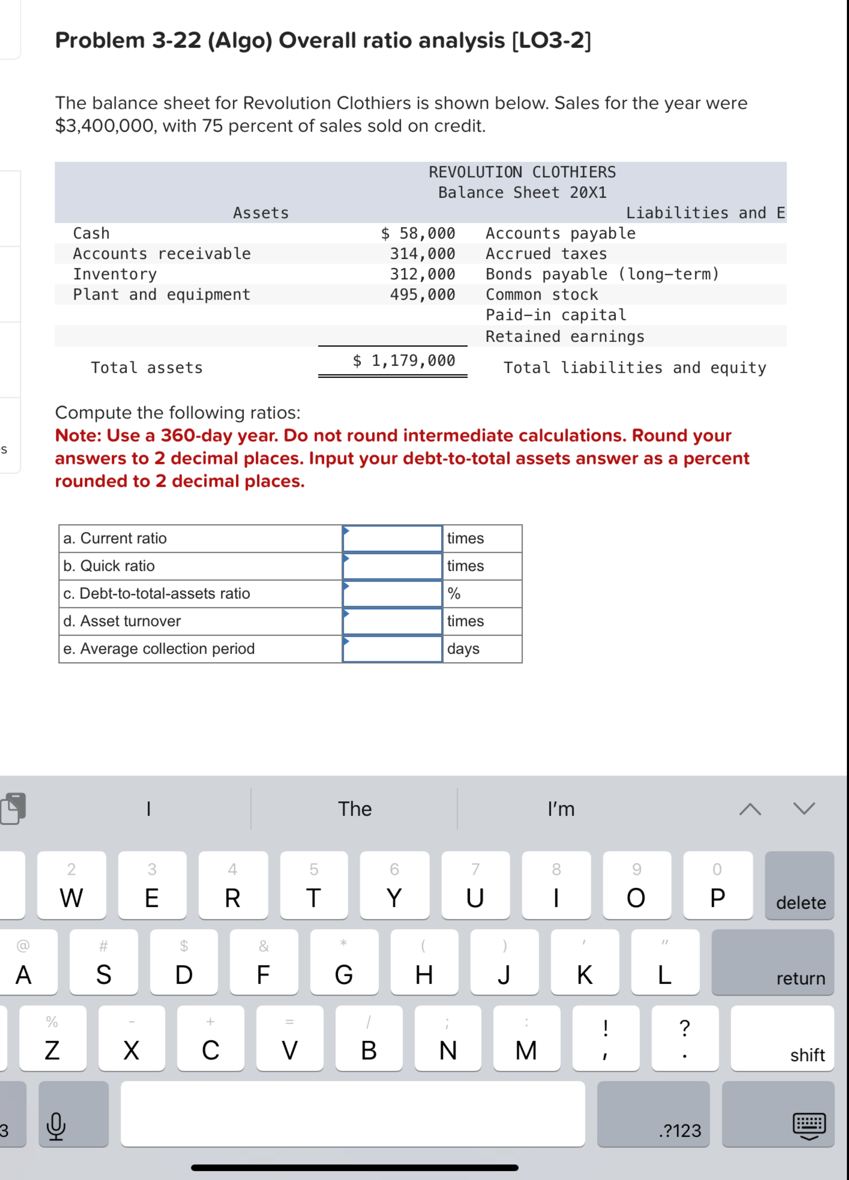 Solved Problem 3-22 (Algo) ﻿Overall ratio analysis | Chegg.com
