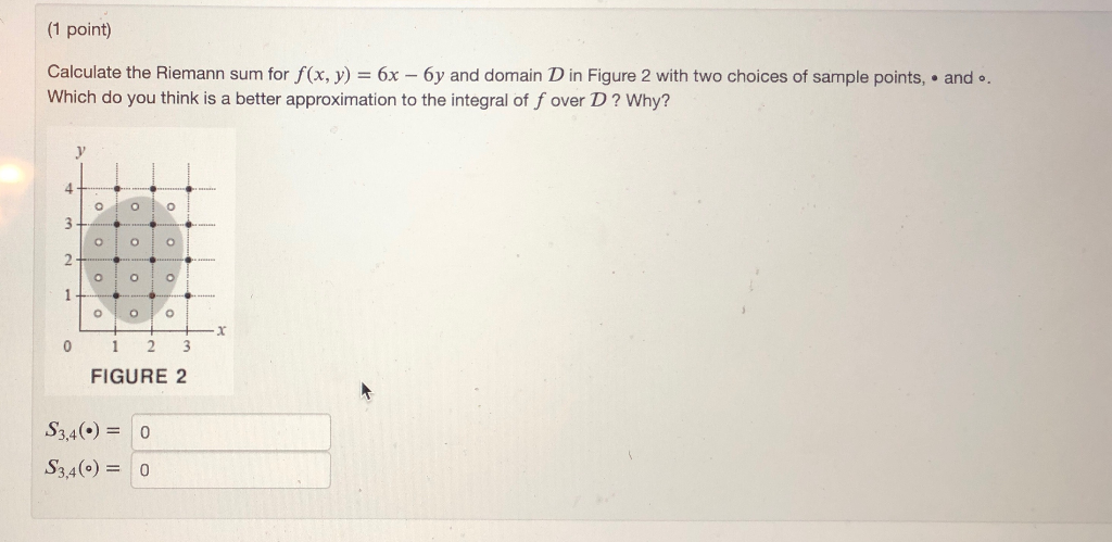 Solved 1 point) Calculate the Riemann sum for f(x, y) 6x 6y | Chegg.com