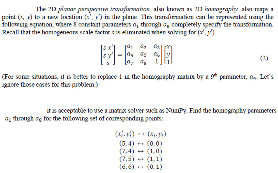 Find the homography parameters a1 through a6 for | Chegg.com