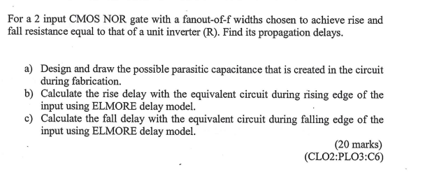 Solved For a 2 input CMOS NOR gate with a fanout-of-f widths | Chegg.com