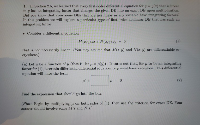 Solved 1. In Section 2.5, we learned that every first-order | Chegg.com