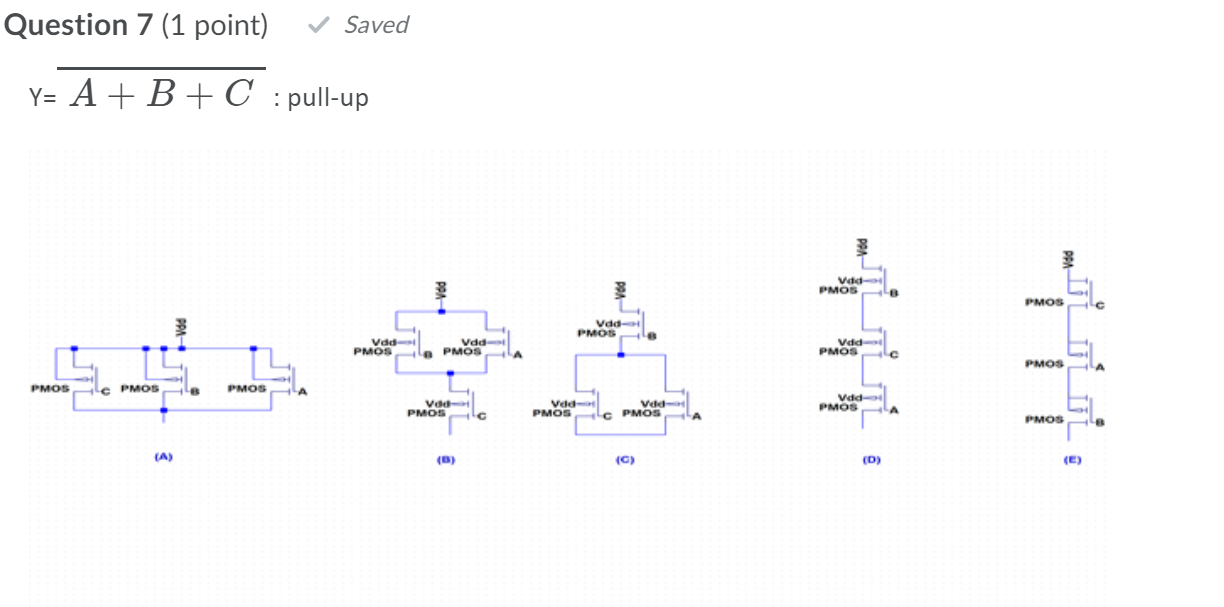Solved Question 7 (1 point) v Saved Y= A + B + C : pull-up | Chegg.com