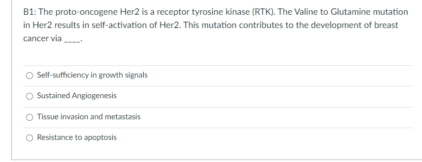 Solved B1: The proto-oncogene Her2 is a receptor tyrosine | Chegg.com