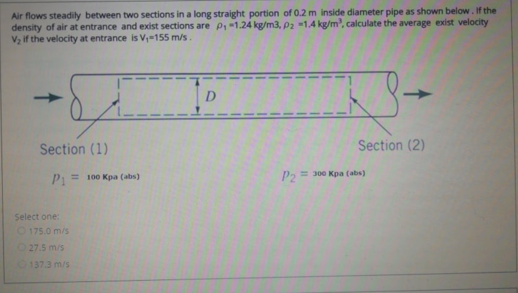 Solved Air flows steadily between two sections in a long | Chegg.com