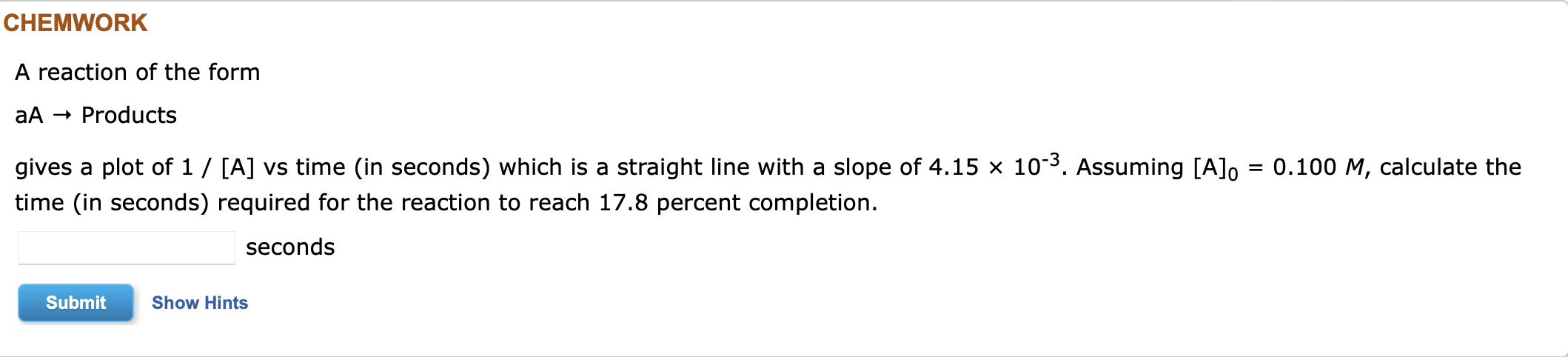 Solved A reaction of the form aA→ Products gives a plot of | Chegg.com