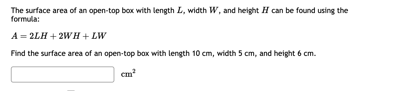 Solved The surface area of an open-top box with length L, | Chegg.com
