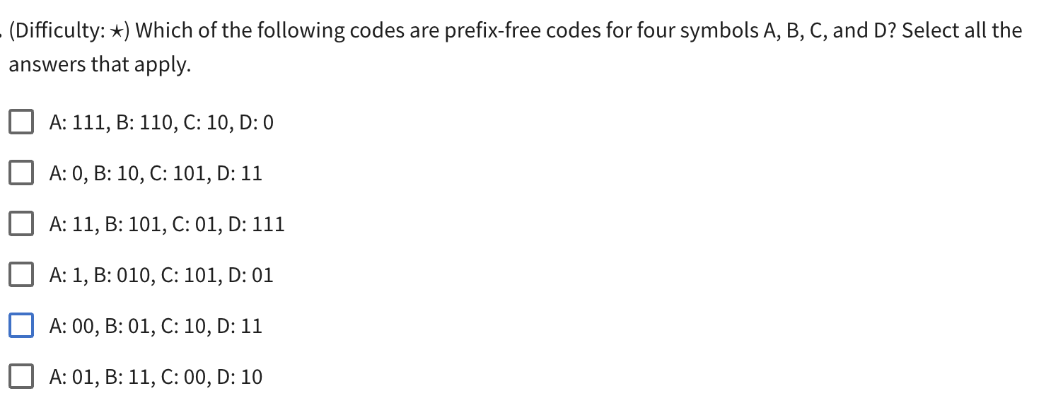 Solved (Difficulty: ★) Which of the following codes are | Chegg.com