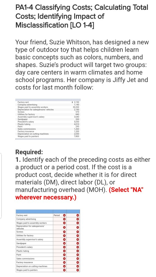 Solved PA14 Classifying Costs, Calculating Total Costs; | Chegg.com