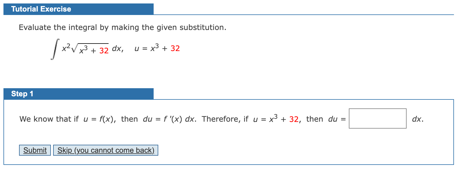 Solved Tutorial Exercise Evaluate the integral by making the | Chegg.com