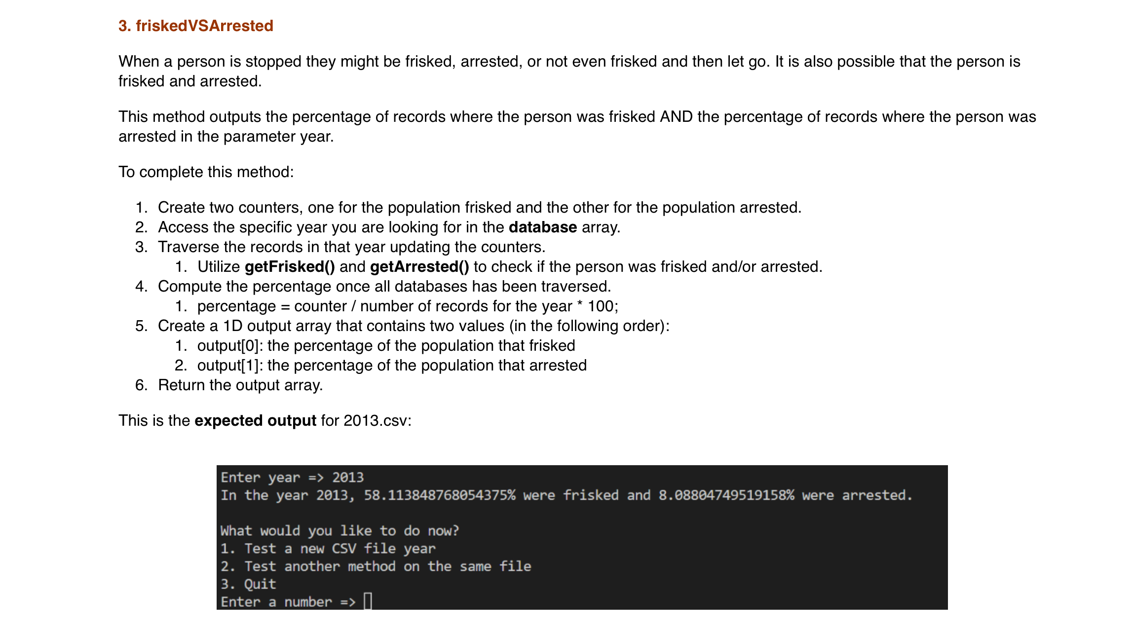 Solved StopAndFrisk.javaThe class contains 1 (one) instance | Chegg.com