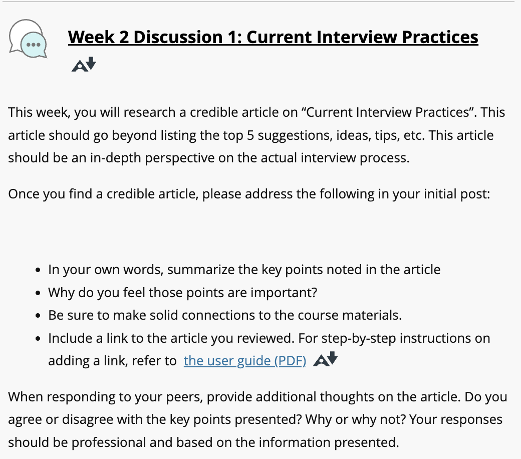 Solved Week 2 Discussion 1: Current Interview Practices Ar | Chegg.com