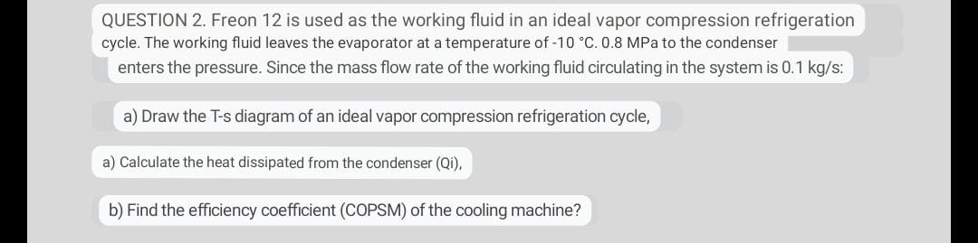Solved QUESTION 2. Freon 12 is used as the working fluid in | Chegg.com