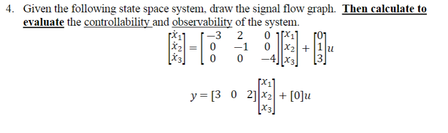 Solved 4. Given the following state space system, draw the | Chegg.com