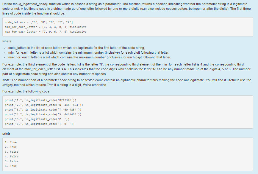 Solved Define the is_legitimate_code) function which is | Chegg.com