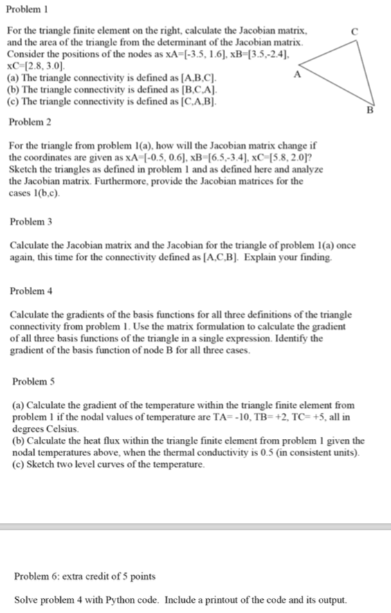 Problem 1 For The Triangle Finite Element On The
