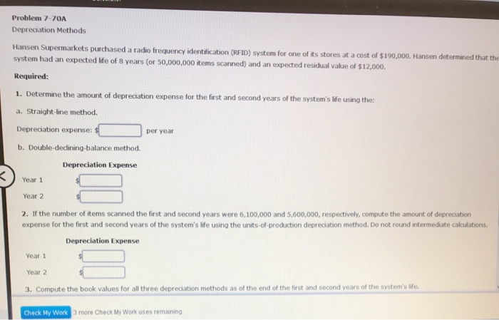 Solved Problem 7-70A Depredation Methods Hansen Supermarkets | Chegg.com