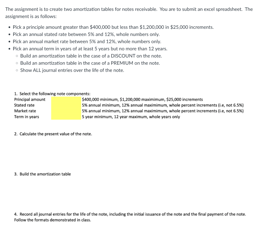The assignment is to create two amortization tables | Chegg.com