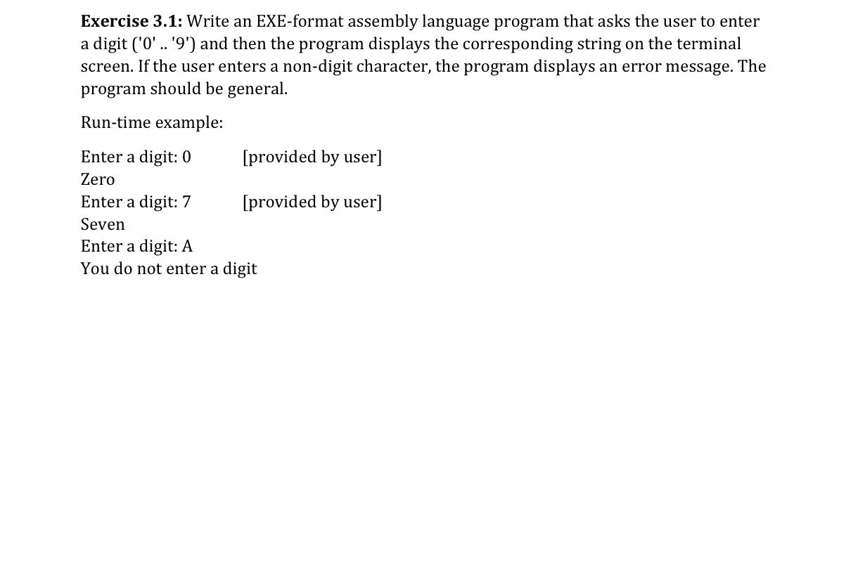 Solved Exercise 3.1: Write an EXE-format assembly language | Chegg.com