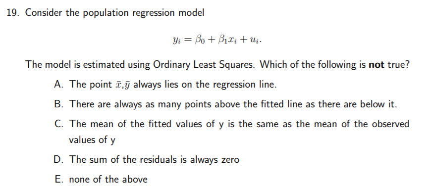 Solved 19. Consider the population regression model Yi = Bo | Chegg.com