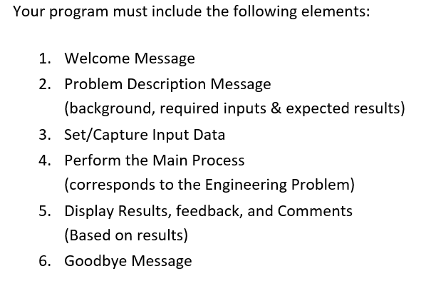 Solved Your program must include the following elements: 1. | Chegg.com