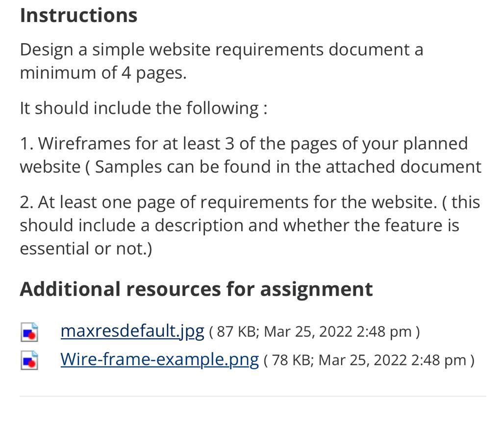 Solved Instructions Design a simple website requirements | Chegg.com