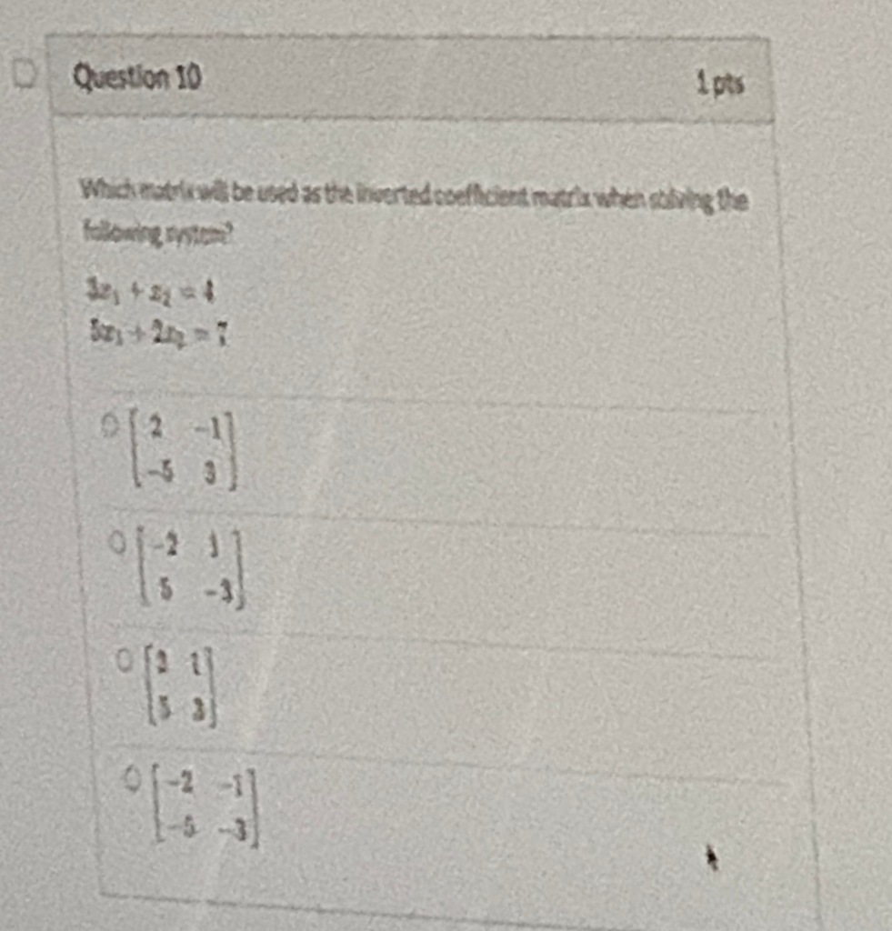 Solved What matrix will be used as the inverted coefficient | Chegg.com