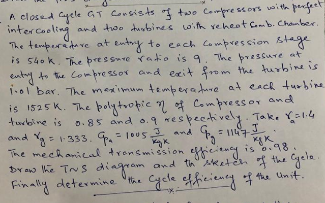 A closed cycle GT Consists of two compressors with | Chegg.com