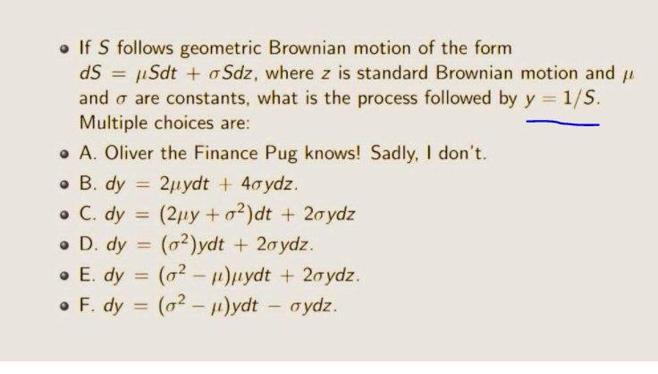Solved dS = • If S follows geometric Brownian motion of the | Chegg.com
