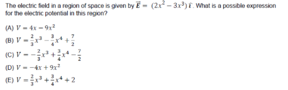 Solved The electric field in a region of space is given by Ē | Chegg.com