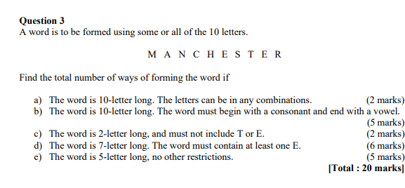 Solved Question 3 A word is to be formed using some or all | Chegg.com