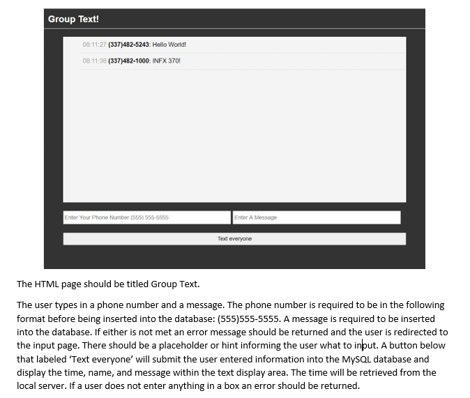 Please help! Create a Group Text web based app that | Chegg.com