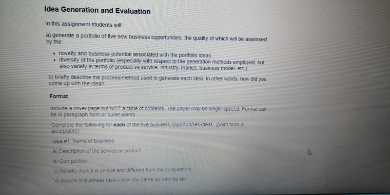 Solved Idea Generation and Evaluation In this assignment | Chegg.com