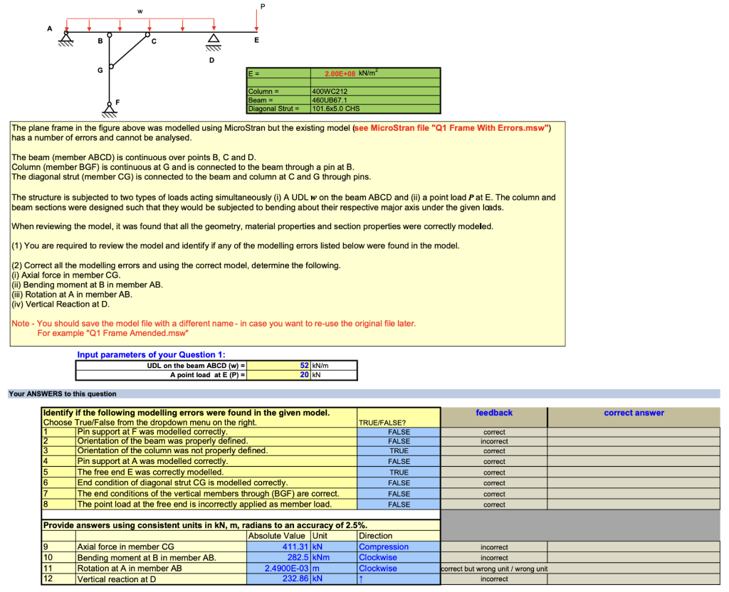 w A B с A E D G E = 2.00E+08 kN/m Column = 400WC212 | Chegg.com