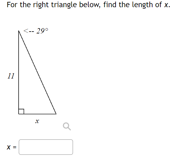 Solved For the right triangle below, find the length of x. | Chegg.com
